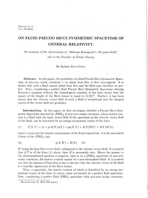 Pdf On Fluid Pseudo Ricci Symmetric Space Time Of General Relativity
