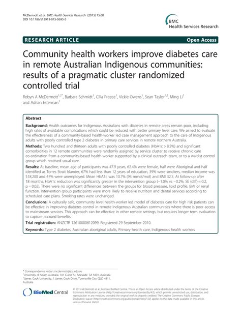 Pdf Community Health Workers Improve Diabetes Care In Remote Australian Indigenous Communities