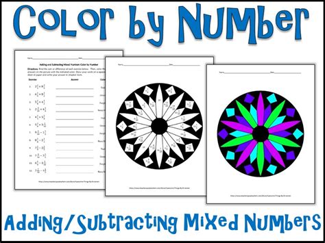 Addingsubtracting Mixed Numbers Color By Number Teaching Resources