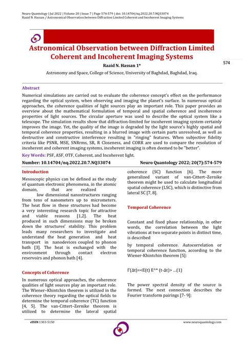 PDF Astronomical Observation Between Diffraction Limited Coherent And Incoherent Imaging Systems