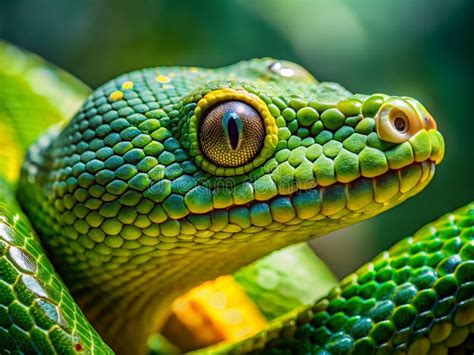 Captivating Closeup Of A Green Tree Python Stunning Emerald Scales And Intriguing Gaze Stock