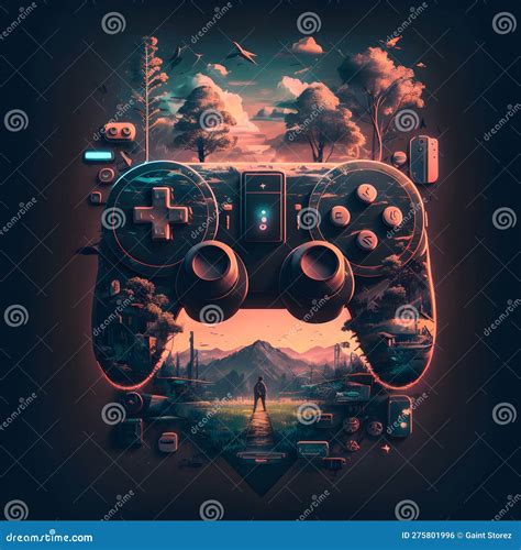 A Digital Art Print Of A Controller With A Game Controller On It Stock
