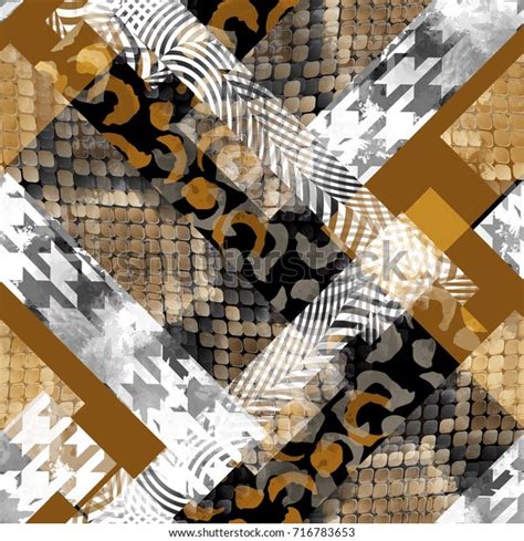 Seamless Pattern Patchwork Design Striped Background Stock Illustration