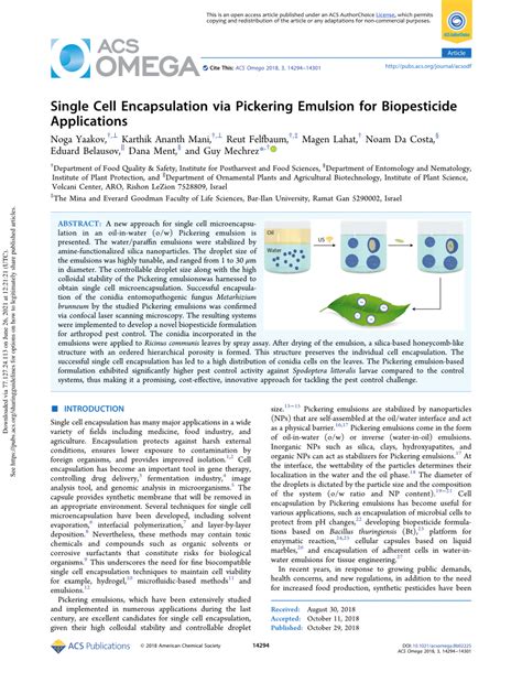 Pdf Single Cell Encapsulation Via Pickering Emulsion For Biopesticide