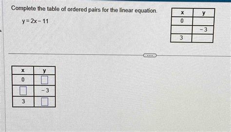 Solved Complete The Table Of Ordered Pairs For The Linear Equation Y 2x 11 [algebra]