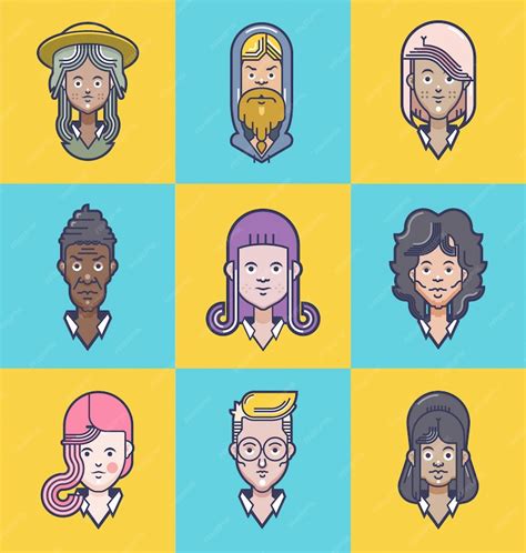남성과 여성을 포함한 아바타 프로필 아이콘 세트 프리미엄 벡터