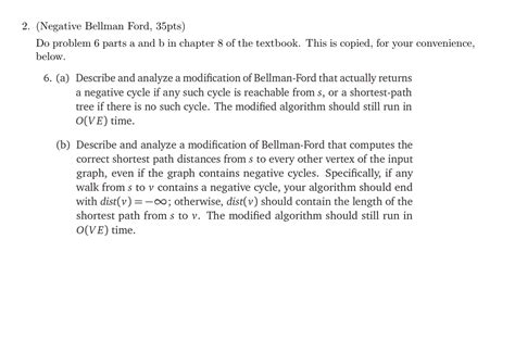 Solved Negative Bellman Ford Pts Do Problem Parts A Chegg