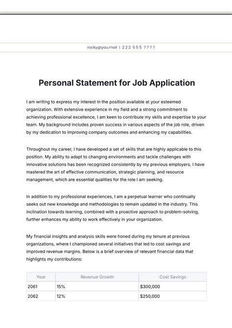 Personal Statement Job Application Template