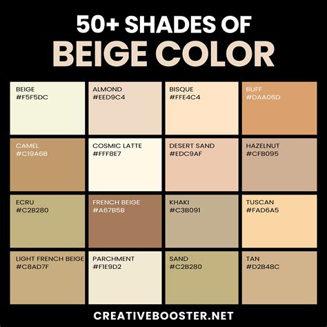 Best 13 50 Shades Of Beige Color Names Hex Rgb And Cmyk Codes Artofit