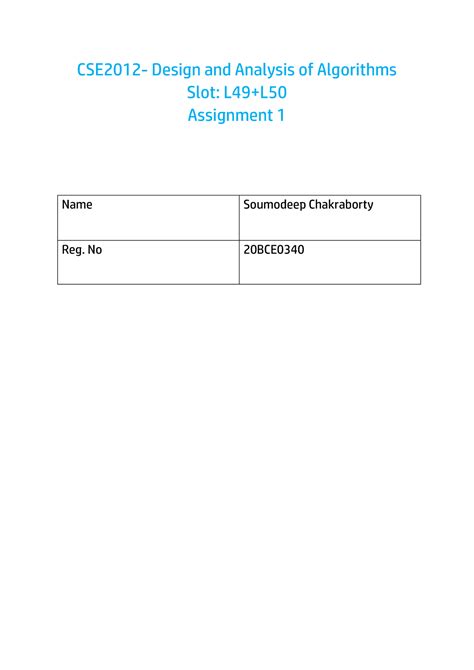 20bce0340 Da1 Da 1 Of Anuradha G Cse2012 Design And Analysis Of Algorithms Slot L49l