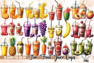Set Of Trio Fruit Juice Cups Clipart Png Graphic By Mfreem · Creative