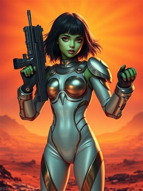 Athletic Martian Girl In Metallic Power Armor Ai Art