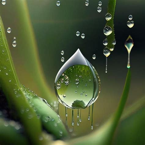 Зеленое растение с капельками воды