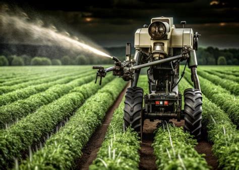 Realistic Robot Automated Fertilizer Spraying Premium Ai Generated Image