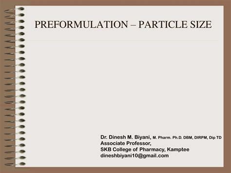 PPT PREFORMULATION PARTICLE SIZE PowerPoint Presentation Free