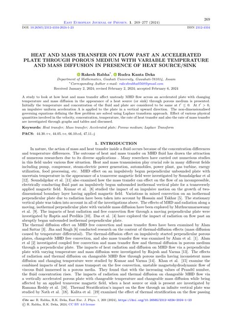Pdf Heat And Mass Transfer On Flow Past An Accelerated Plate Through Porous Medium With