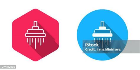 채워지고 윤곽이 그려진 샤워 헤드 물방울이 흐르는 아이콘 긴 그림자 배경으로 격리 된 아이콘 벡터 가득 찬에 대한 스톡 벡터 아트 및 기타 이미지 Istock