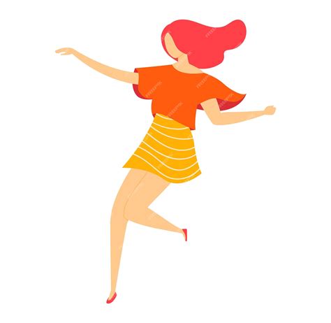 Premium Vector Young Redhead Woman Dancing In A Red Top And Yellow