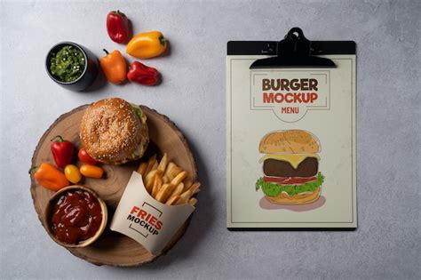패스트 푸드와 햄버거 레스토랑 메뉴 모형 무료 Psd 파일