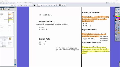 Algebra 1 Lesson Recursive And Explicit Formulas For Arithmetic Sequences Youtube