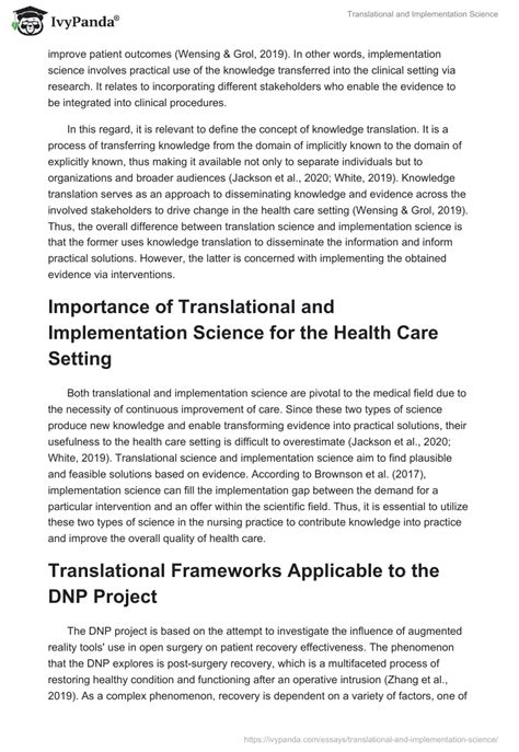 Translational And Implementation Science 950 Words Critical Writing Example
