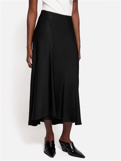 Satin Bias Asymmetric Skirt Black Jigsaw