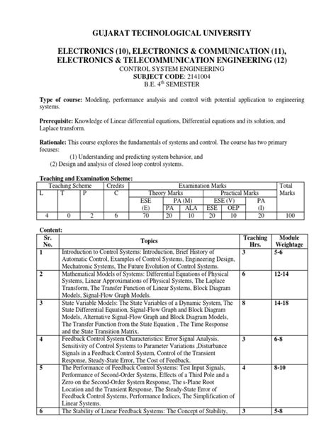 Syllabus Gtu Pdf Pdf Control Theory Mathematical Model