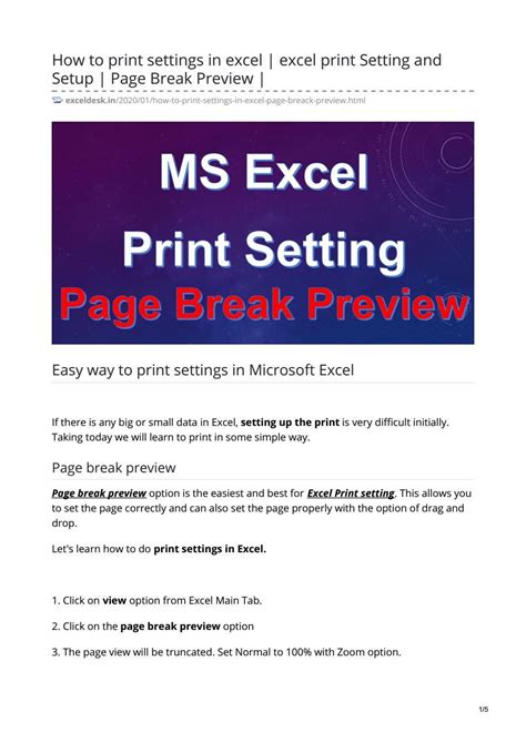 How To Print Settings In Excel Excel Print Setting And Setup Page Break Preview By
