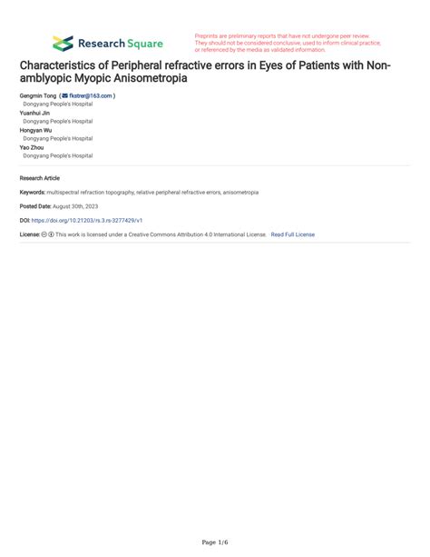 Pdf Characteristics Of Peripheral Refractive Errors In Eyes Of Patients With Non Amblyopic