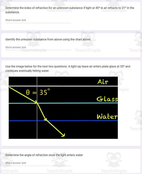 Physics Google Form Test Snell S Law By Teach Simple
