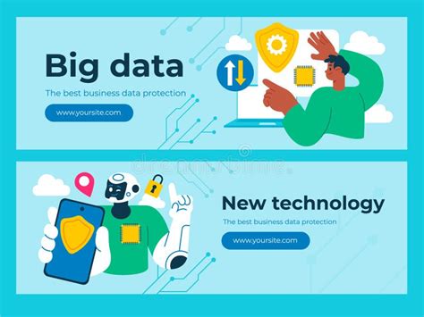 Flat Hand Drawn Data Technology Horizontal Banner Template Collection Stock Illustration