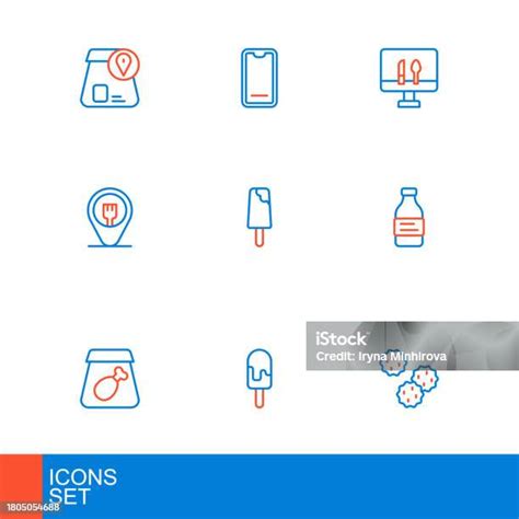 라인 쿠키 또는 비스킷 아이스크림 온라인 주문 식사 생수 카페 및 레스토랑 위치 음식 및 음식 모바일 아이콘을 설정합니다 벡터 깨끗한에 대한 스톡 벡터 아트 및 기타 이미지