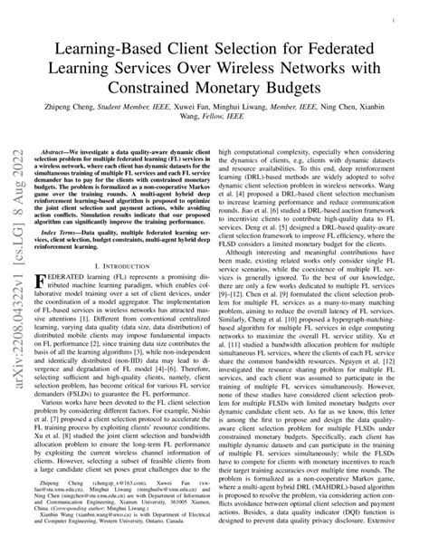 Learning Based Client Selection For Federated Learning Services Over