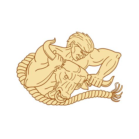 Man Taking Bull By Horns Drawing 10629653 Vector Art At Vecteezy