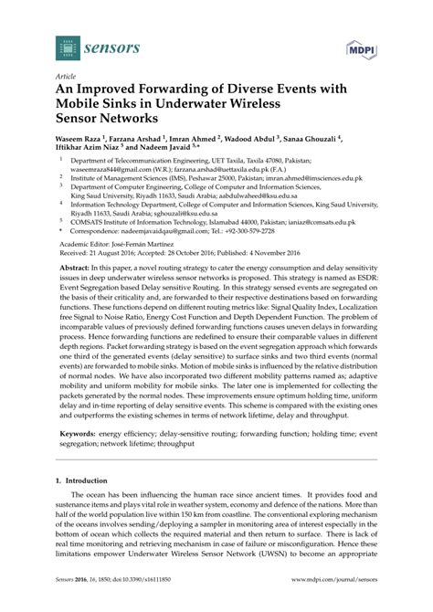 Pdf An Improved Forwarding Of Diverse Events With Mobile Sinks In Underwater Wireless Sensor