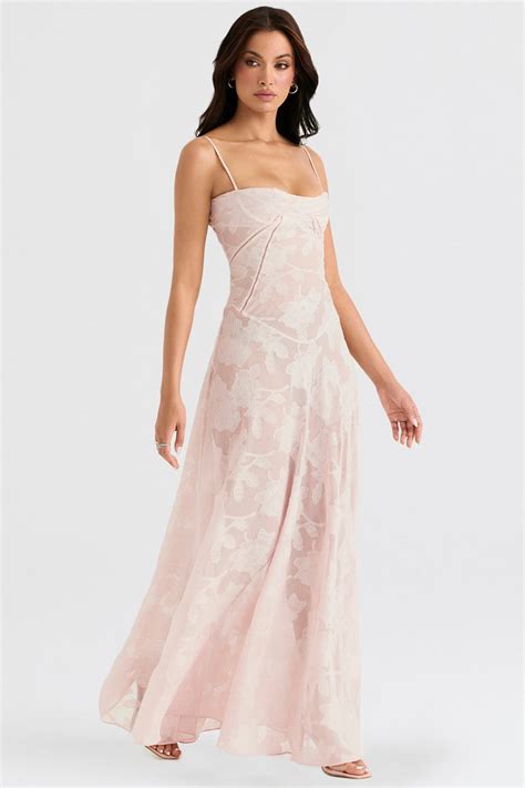 House Of Cb Seren Floral Lace Back Maxi Dress Soft Pink Dress Hire Au