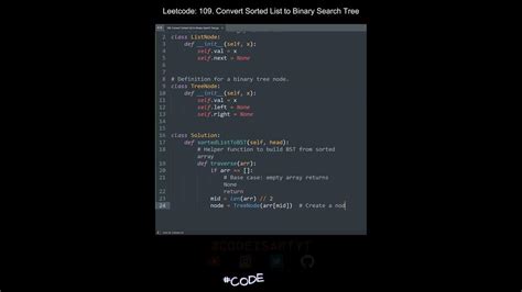 Leetcode 109 Convert Sorted List To Binary Search Tree In Python