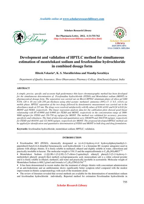 Pdf Development And Validation Of Hptlc Method For Simultaneous Estimation Of Cinitapride And