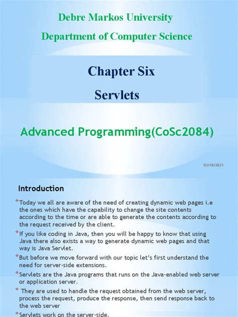 chapter six servlets debre markos university department of computer science pdf java