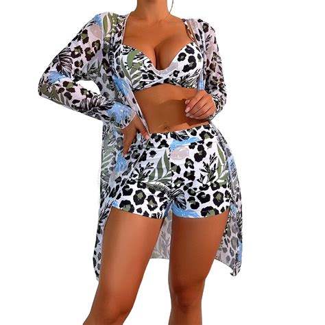 Swimsuit Girls High Waist Bikinis 2024 3 Piece Bikini Set Cover Up Swimsuit For Women Long