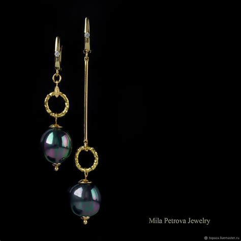 Асимметричные серьги с чёрным жемчугом майорка Сновидение стильные в интернет магазине на