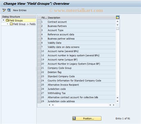 CAS SAP Tcode CA Control Field Groups