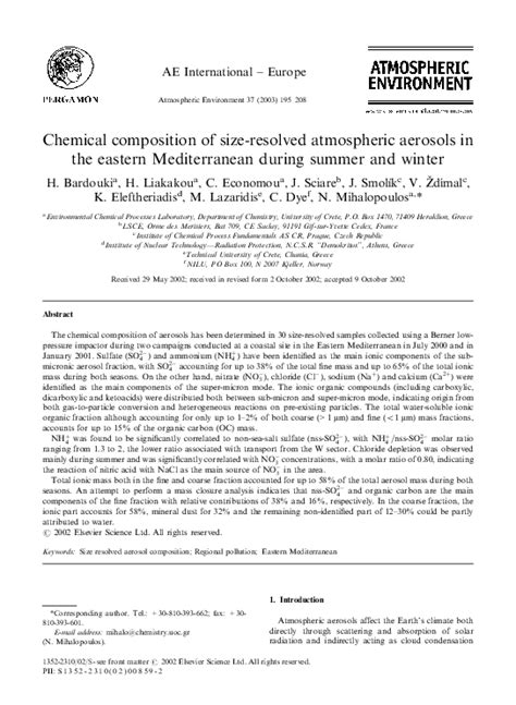 Pdf Chemical Composition Of Size Resolved Atmospheric Aerosols In The Eastern Mediterranean