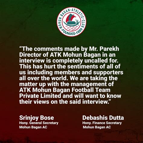 [mohun Bagan Ac] Official Statement Of Mohun Bagan Athletic Club On The Recent Made Statements