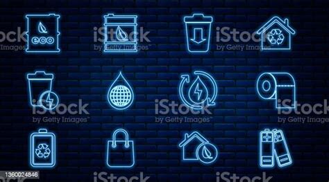 세트 라인 배터리 화장지 롤 쓰레기에 보내기 물 방울에 지구 행성 캔 번개 바이오 연료 배럴 깨끗한 아쿠아와 아이콘을 재활용 벡터 Friendly Match에 대한 스톡