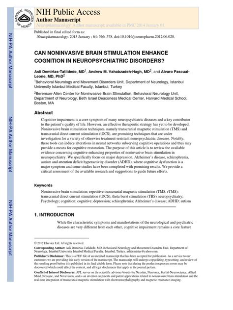 Demirtas Can Noninvasive Brain Stimulation Enhance Cognition In Neuropsychiatric Disorders Pdf