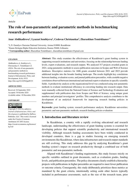 Pdf The Role Of Non Parametric And Parametric Methods In Benchmarking Research Performance