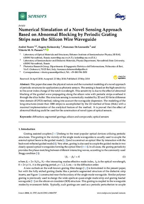 Pdf Numerical Simulation Of A Novel Sensing Approach Based On