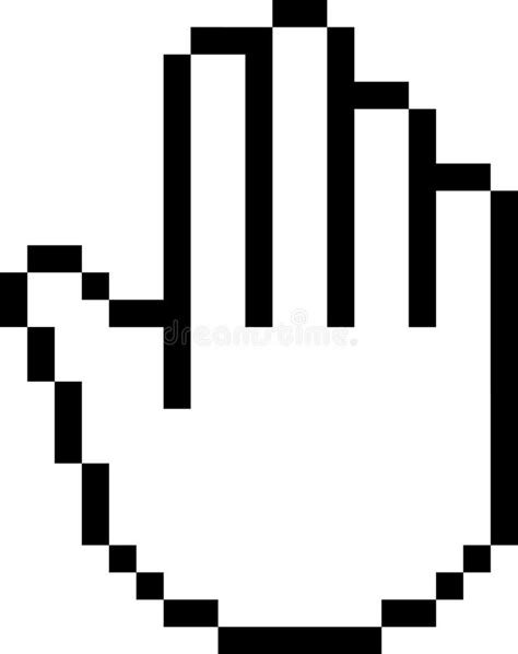 Black And White Pixelated Hand Cursor Pointing And Clicking Or Selecting Something On A Computer