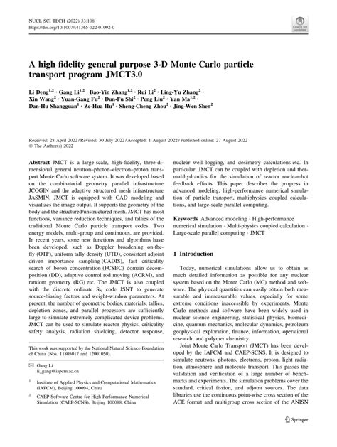 Pdf A High Fidelity General Purpose 3 D Monte Carlo Particle Transport Program Jmct30